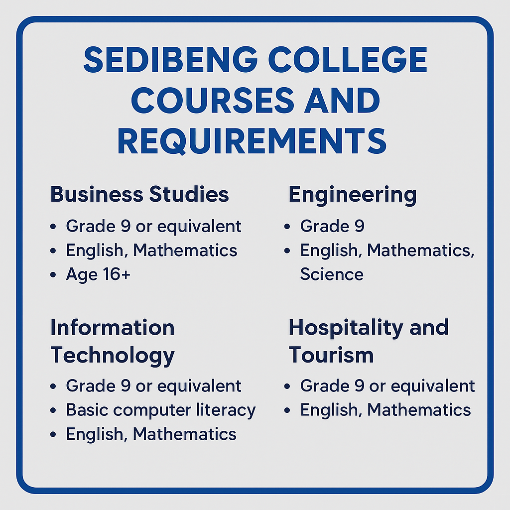 List of Sedibeng College Courses and Requirements - APS Score